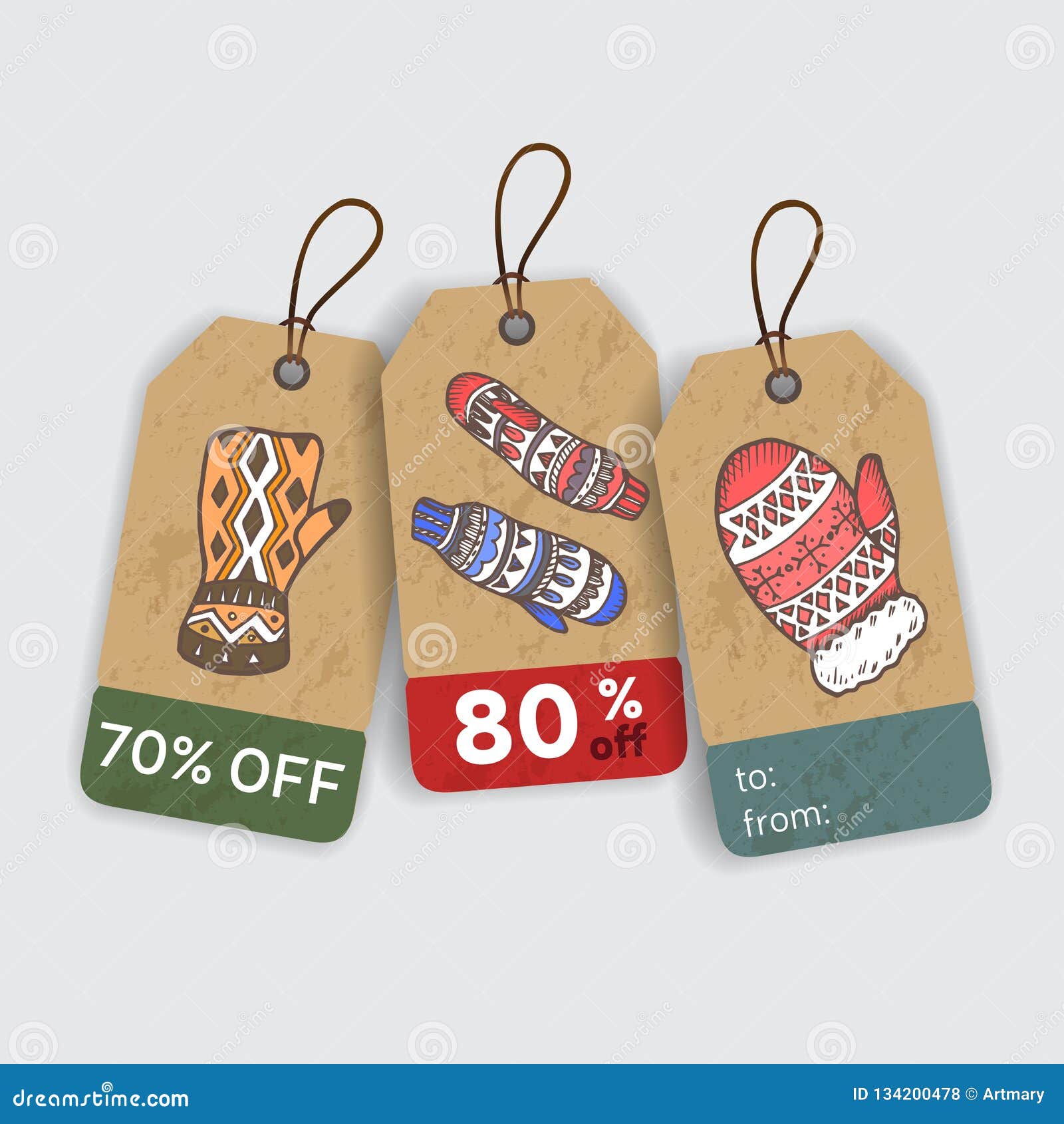 Christmas Gift Tags with Hand Drawing Elements. Vector Illustration ...