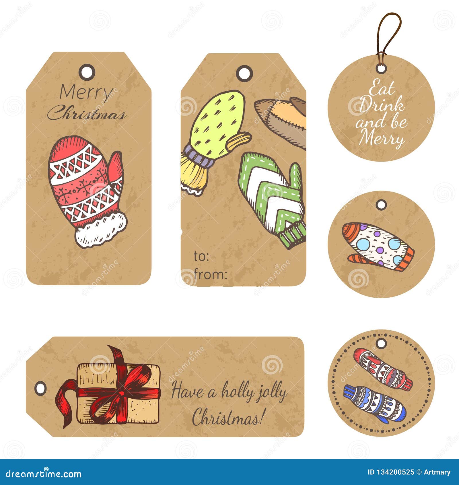 Christmas Gift Tags with Hand Drawing Elements. Vector Illustration ...