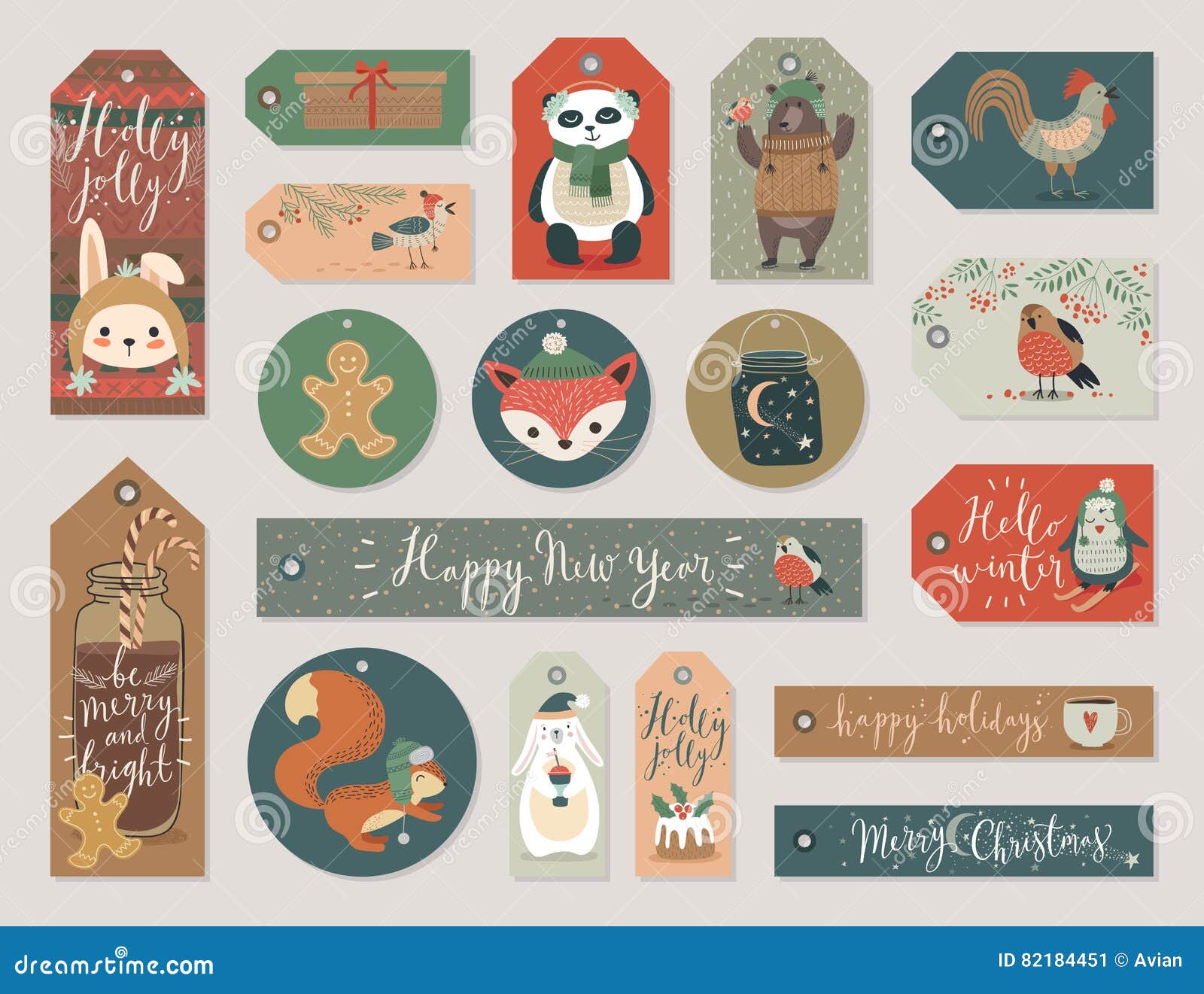 Christmas Gift Tags Set, Hand Drawn Style. Stock Vector - Illustration ...