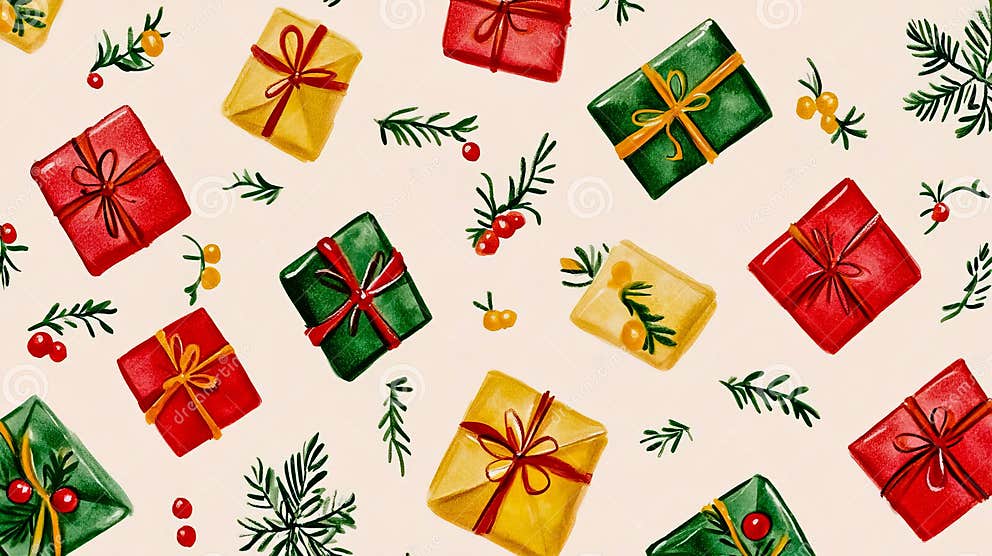 Christmas Gift Wrap Pattern, Printable, Plain Background Stock ...