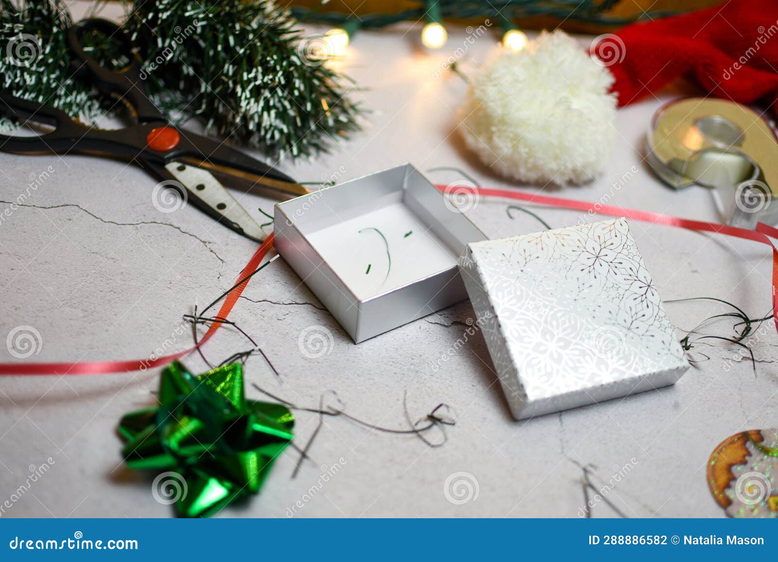 Christmas Gift Wrapping Concept on a White Background with Christmas ...