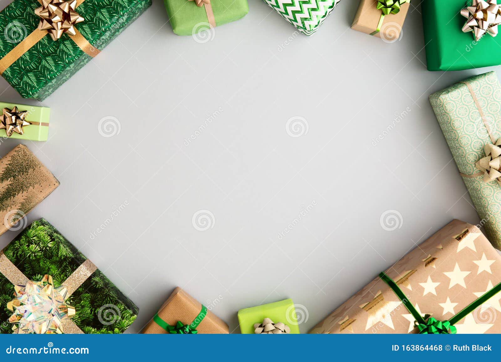 Christmas gifts border stock photo. Image of copyspace - 163864468