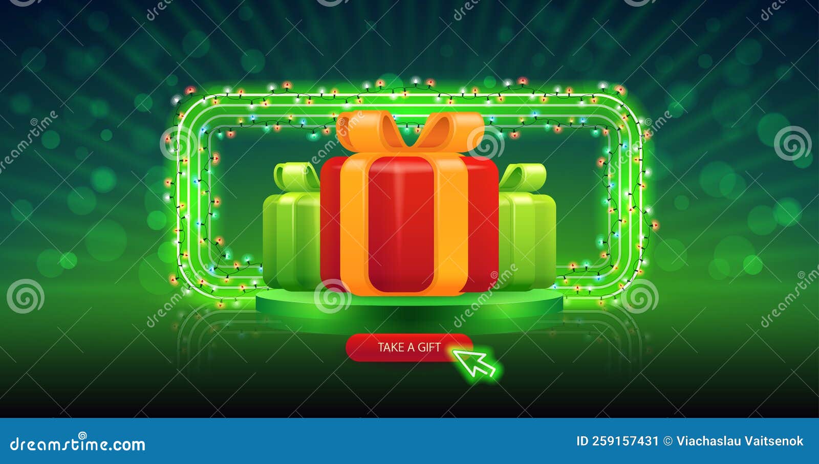 Christmas Gifts with Green Neon Rectangular Frame Stock Illustration ...