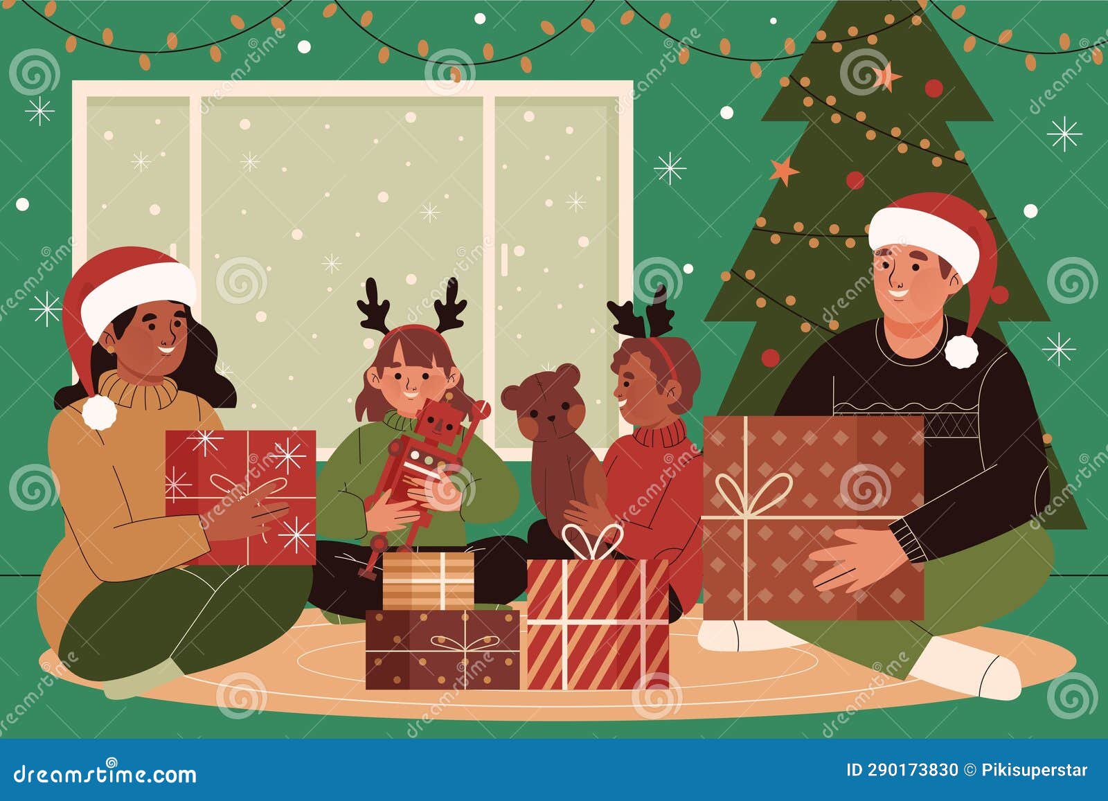 Christmas Gifts Scene Concept Vector Design Stock Vector - Illustration ...