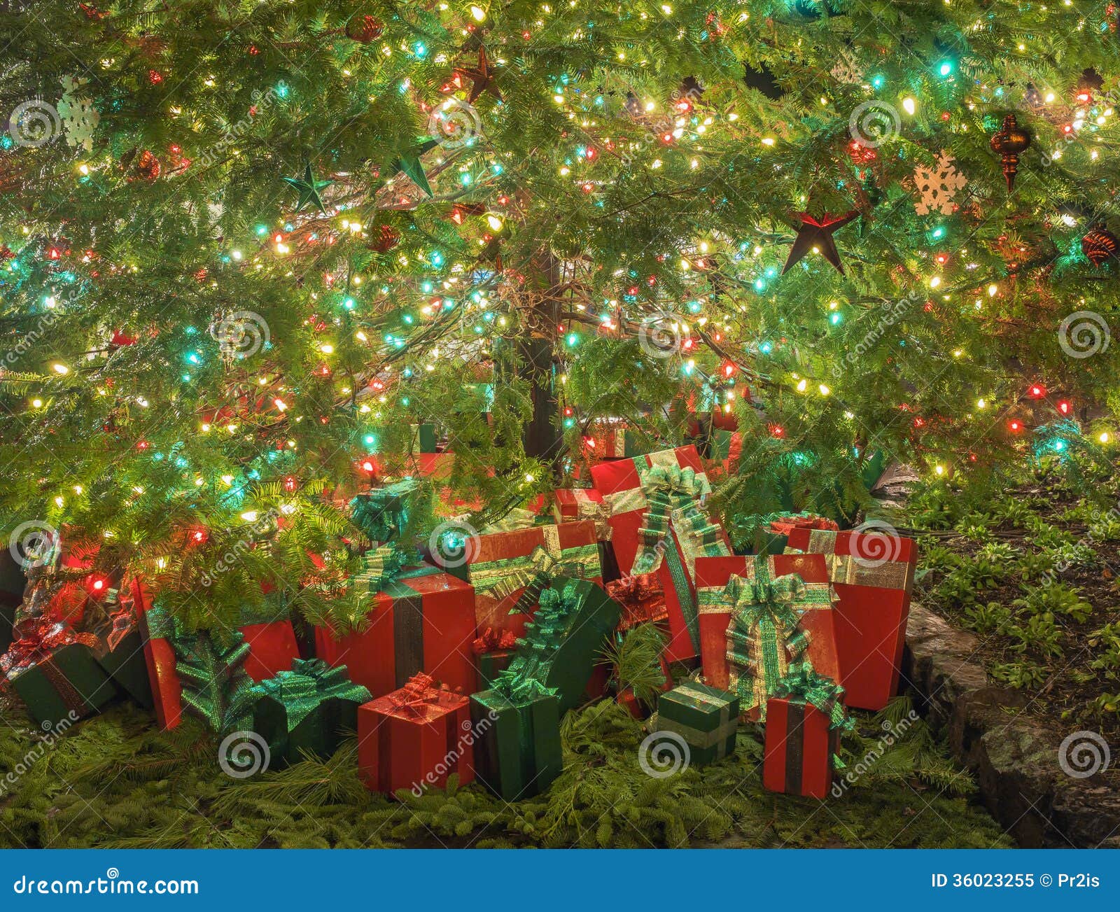 Christmas Gifts Under the Tree Stock Image - Image of shiny, wrapped ...