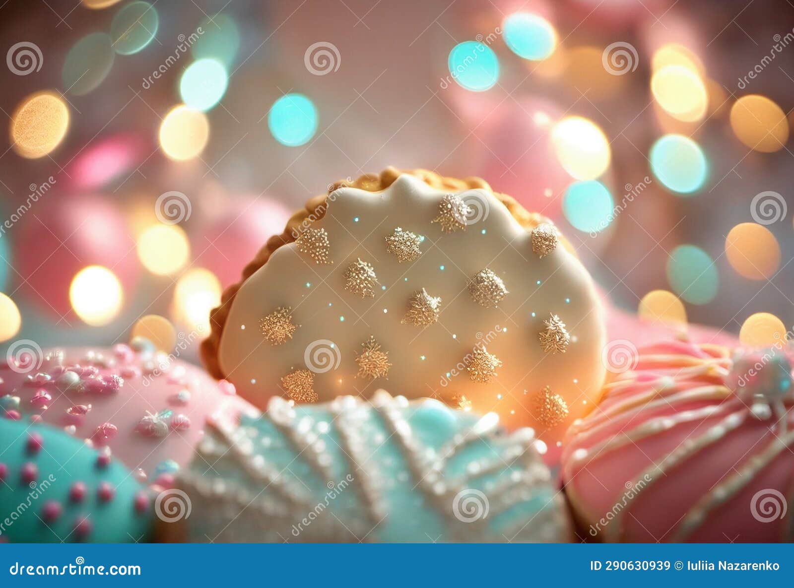 Christmas Gingerbread Close-up Against the Background of Lights. AI ...