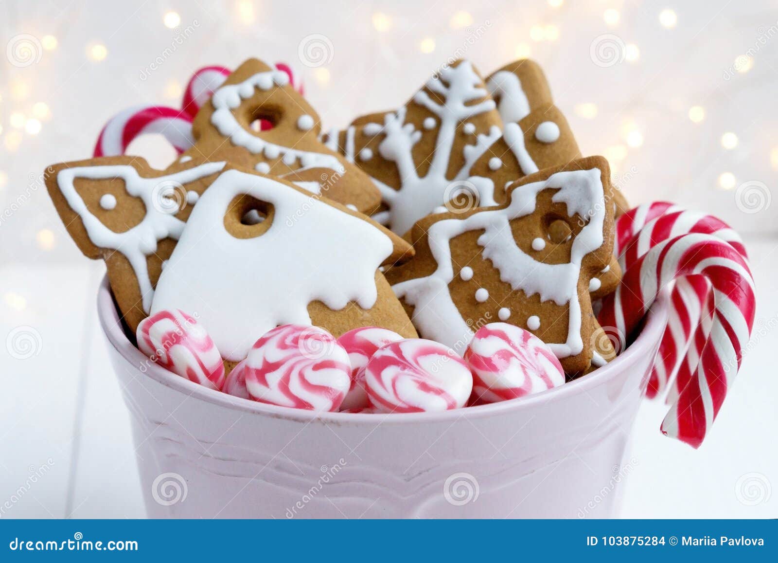 Christmas Gingerbread Cookies with Candy Canes. Christmas Sweets Stock ...