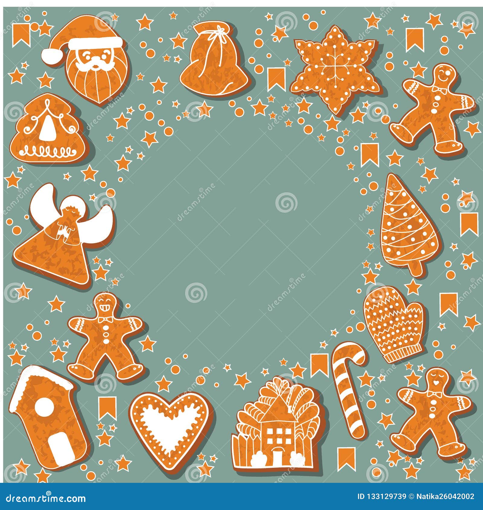 Christmas Gingerbread Cookies Making a Rectangular Frame. Illustration ...