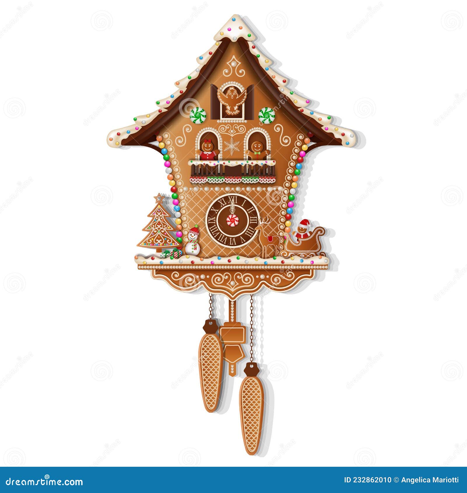 Christmas Gingerbread Cuckoo Clock with Candies and Cookies Stock ...