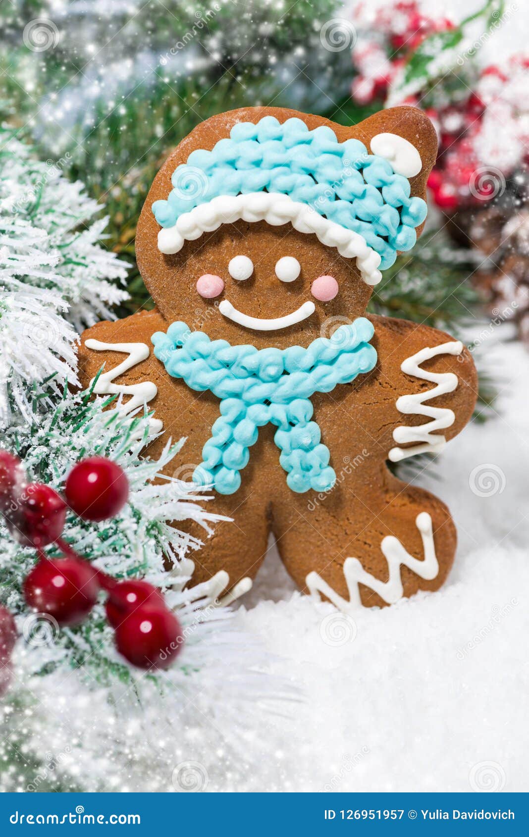 Christmas Gingerbread Man and Christmas Tree, Vertical Stock Image ...