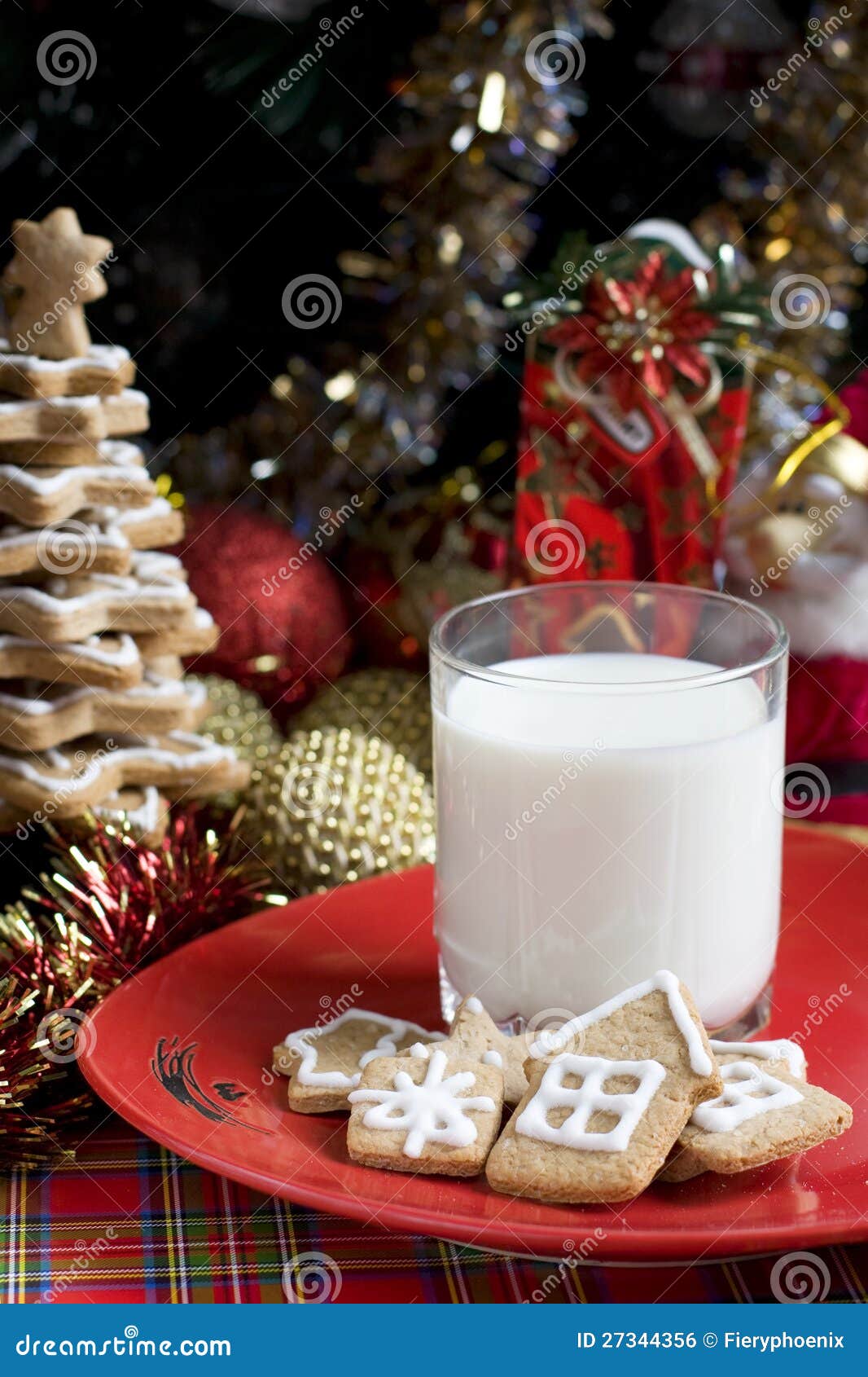 Christmas Gingerbread with Milk Stock Photo - Image of food, icing ...