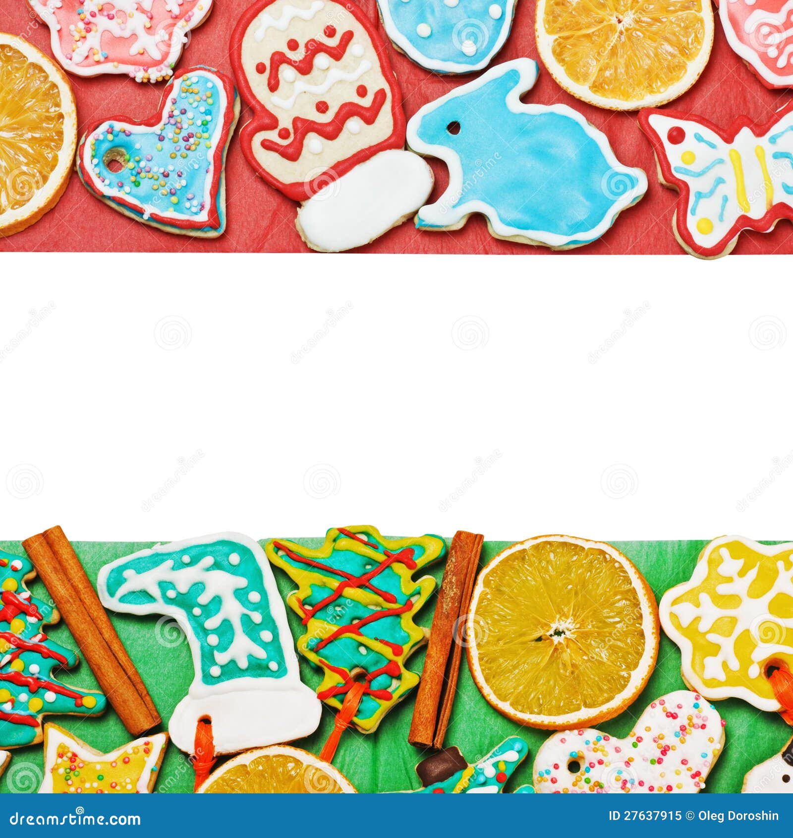Christmas Gingerbread on a Red and Green Stock Image - Image of ...
