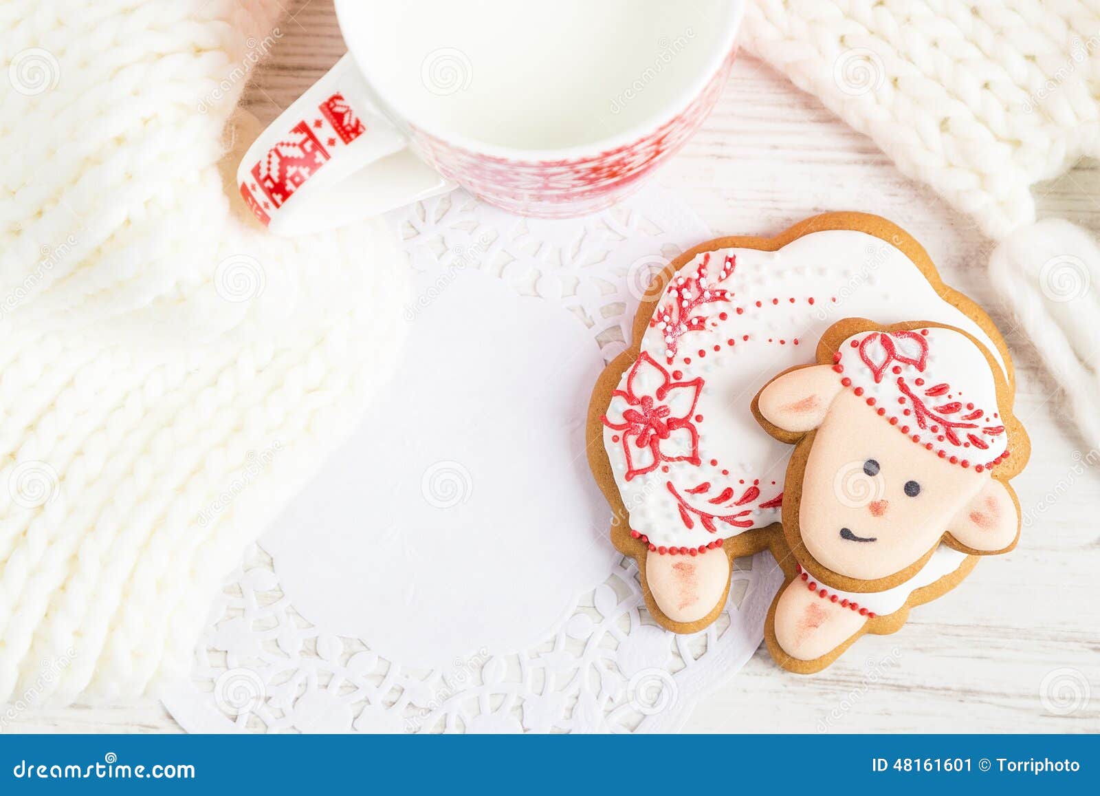 Christmas Gingerbread Sheep with Cup of Milk Stock Image - Image of ...