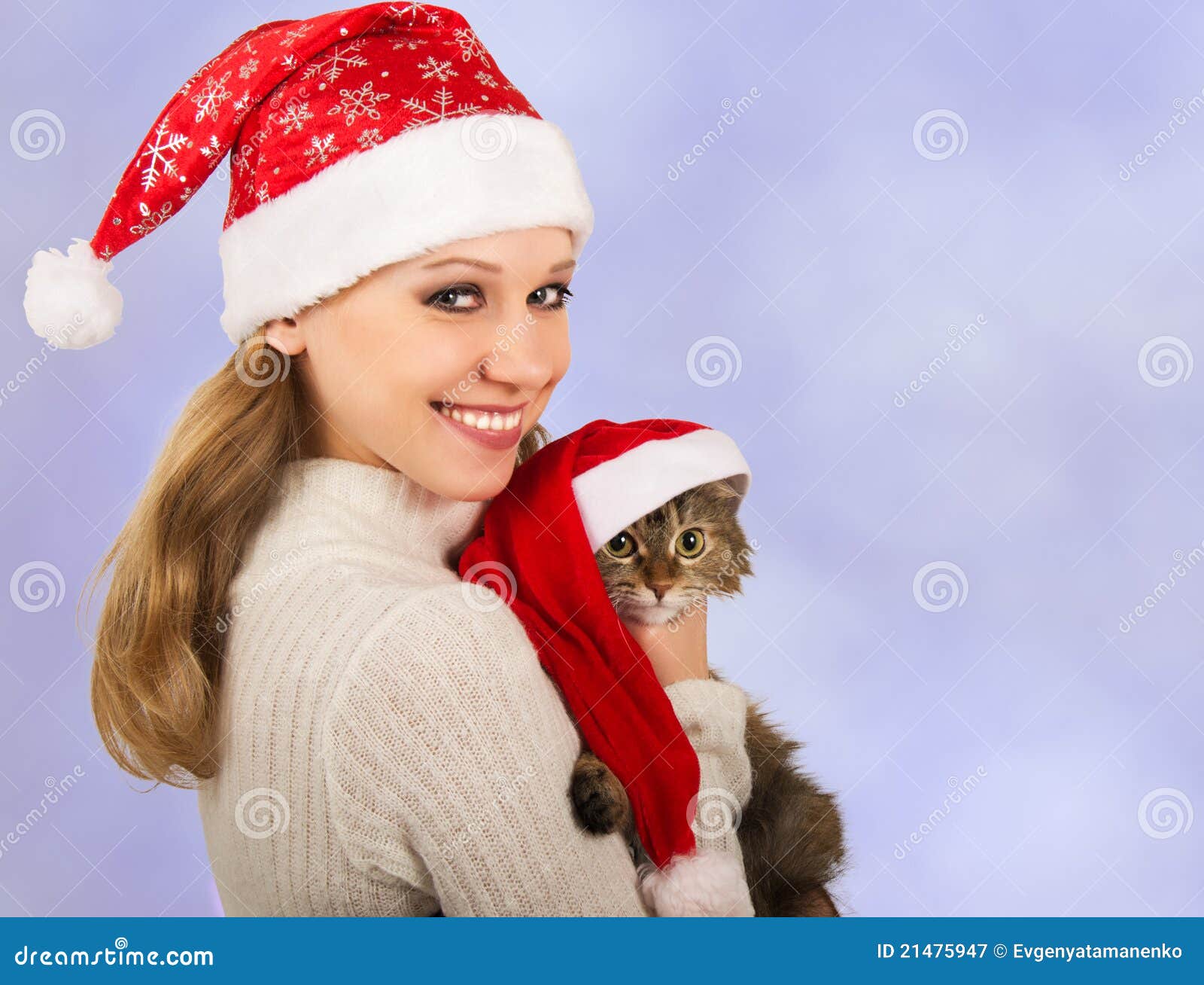 Christmas girl with a cat stock image. Image of adult - 21475947