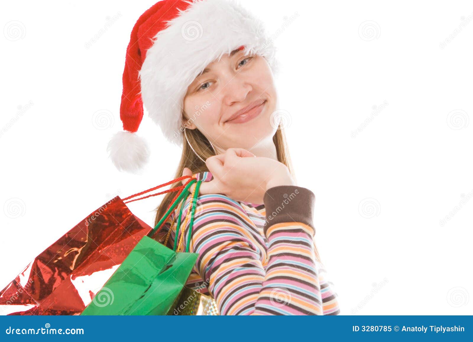 Christmas girl in red hat stock image. Image of present - 3280785