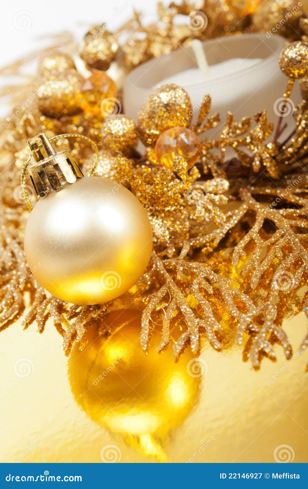 Christmas Gold Colors Decorations Stock Image - Image of globe, glass ...