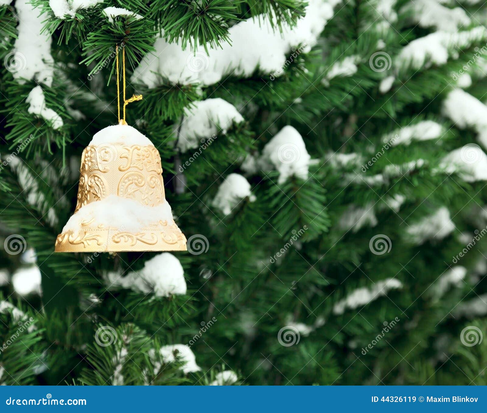Christmas Golden Bell on the Christmas Tree Stock Image - Image of ...