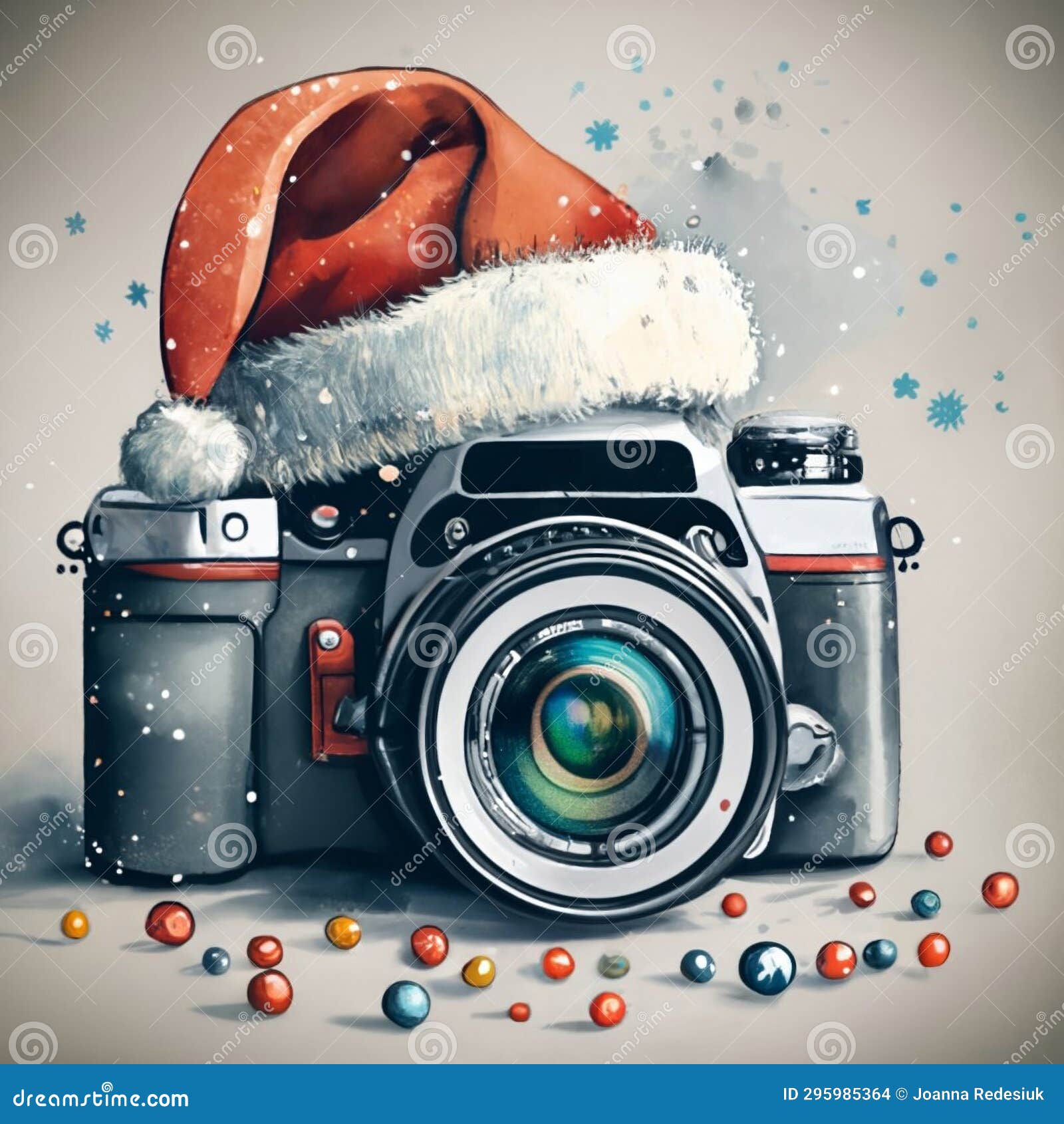 Christmas Graphic Camera in Santa Hat Stock Illustration - Illustration ...