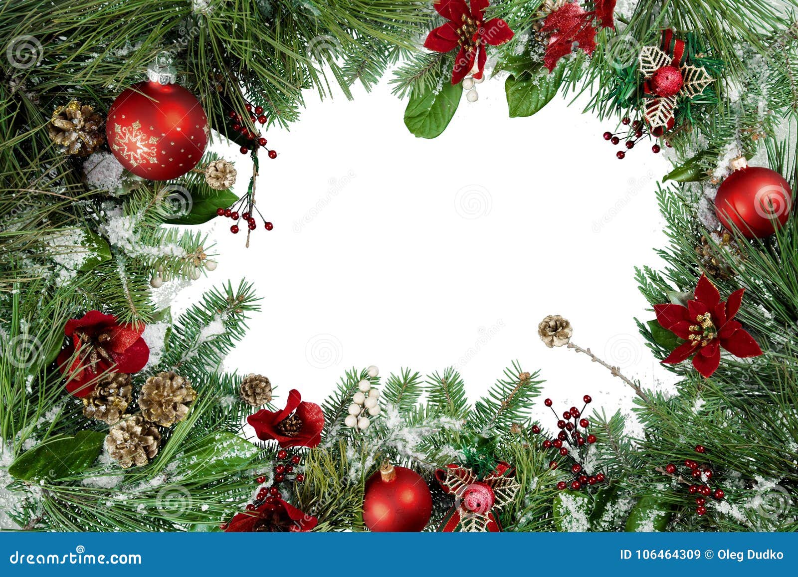 Christmas Greenery and Ornaments Stock Image - Image of season, frame ...