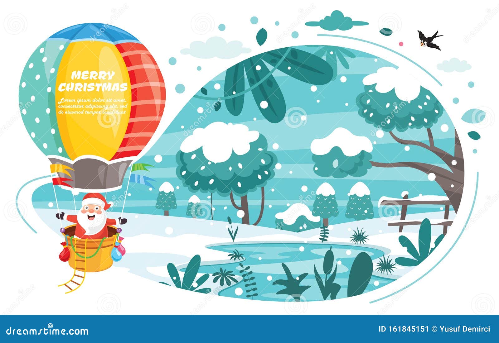 Christmas Greeting Card Design with Cartoon Characters Stock Vector ...