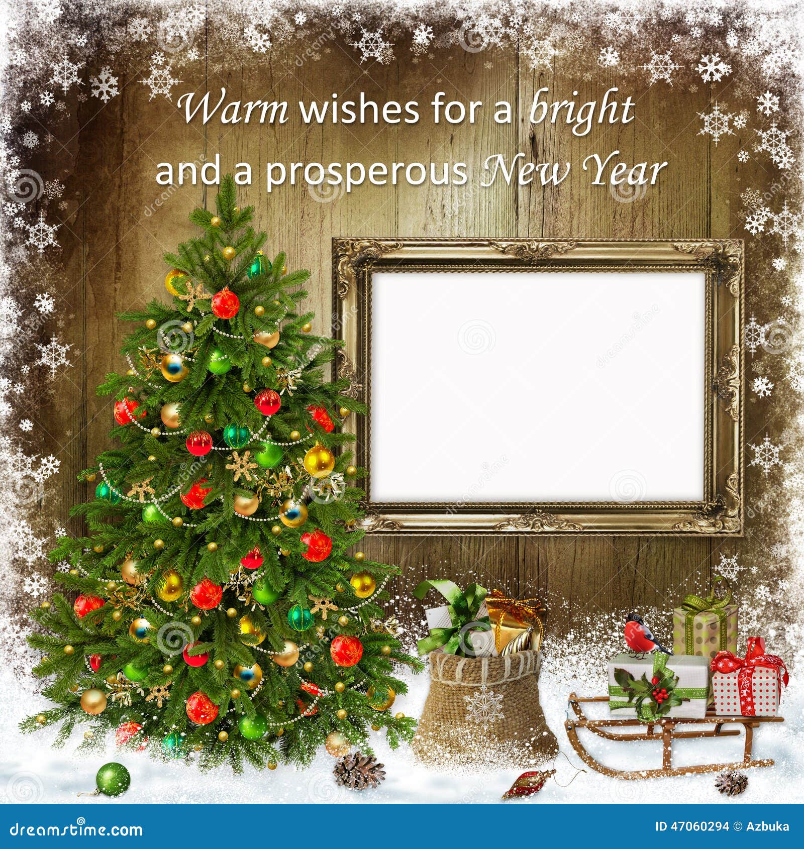 Christmas Greeting Card with Frame Stock Illustration - Illustration of ...