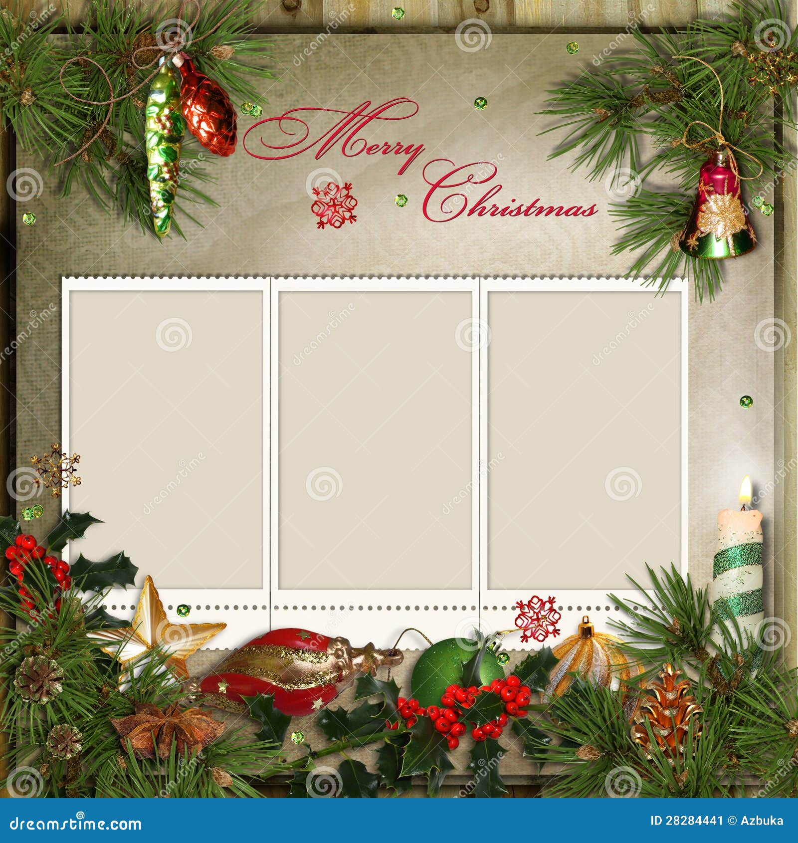 Christmas Greeting Card with Frames for a Family Stock Illustration ...