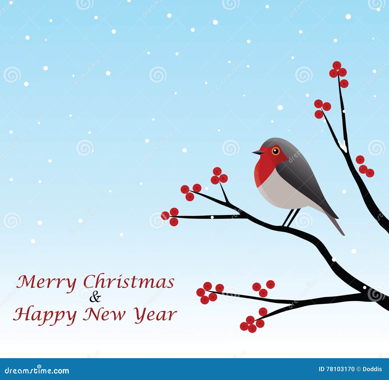 Christmas Greeting with Red Robin Sitting on Branch Stock Illustration ...