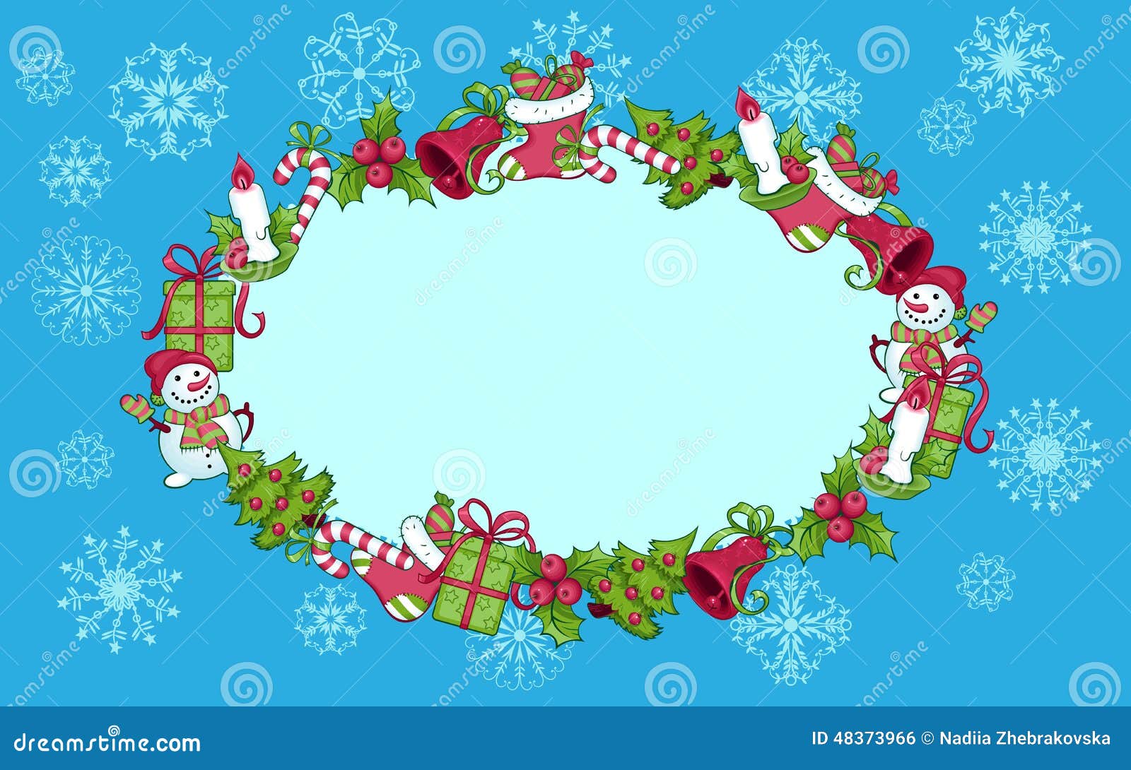 Christmas Greetings Card with Oval Frame Stock Vector - Illustration of ...