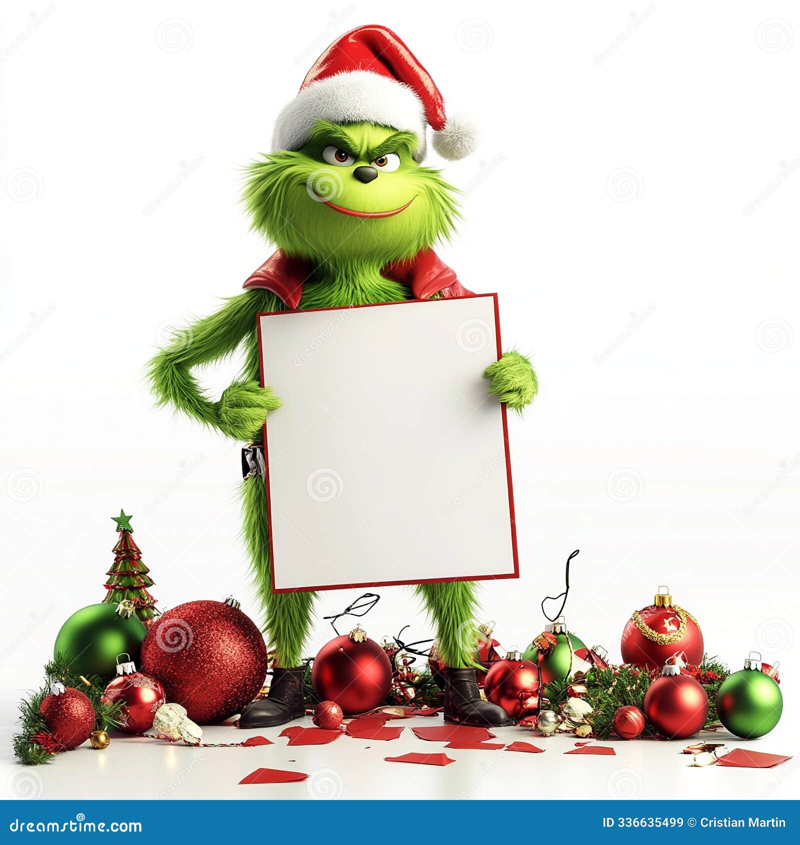 The Christmas Grinch Standing with Blank Sign in His Hands Stock ...