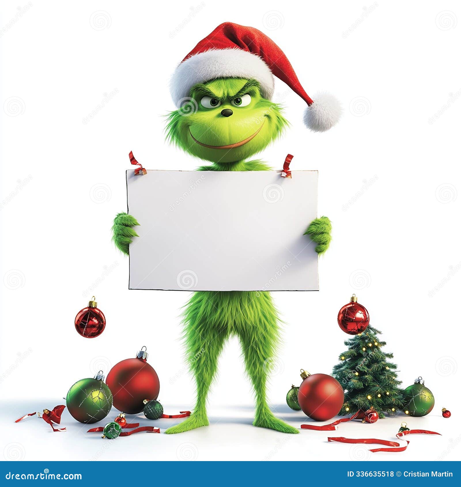 The Christmas Grinch Standing with Blank Sign in His Hands Stock ...
