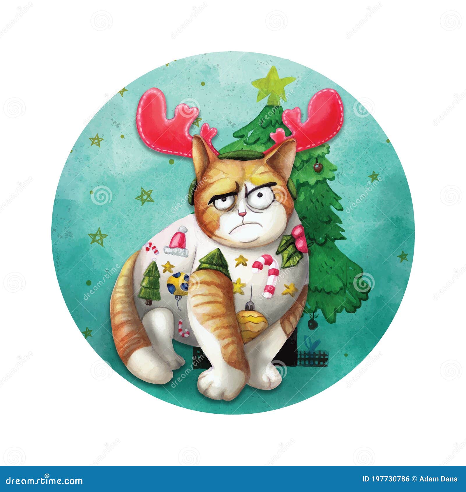 Christmas Grumpy Cat Watercolor Illustration Stock Photo - Image of ...