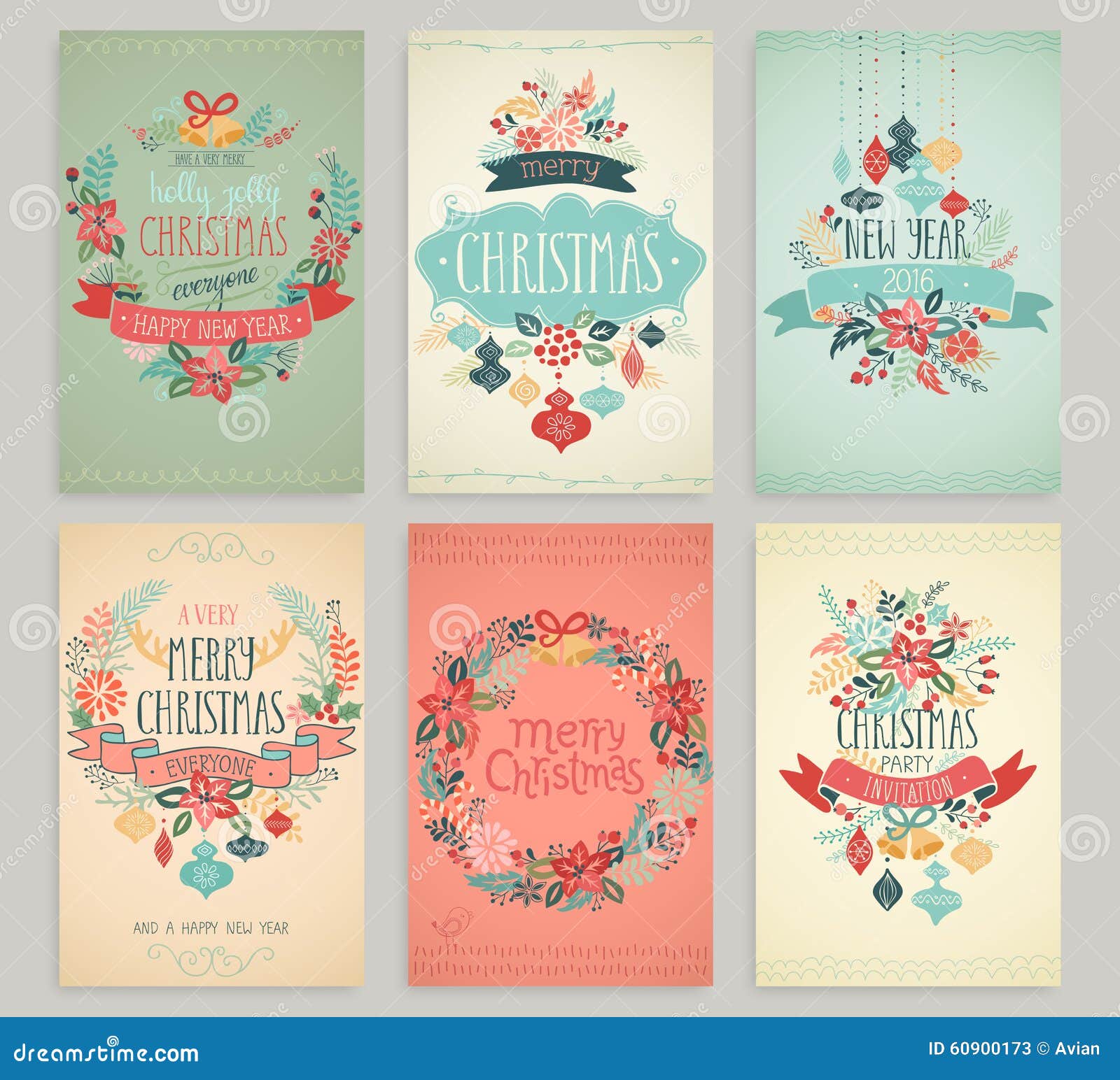 Christmas Hand Drawn Card Set. Stock Vector - Illustration of beautiful ...