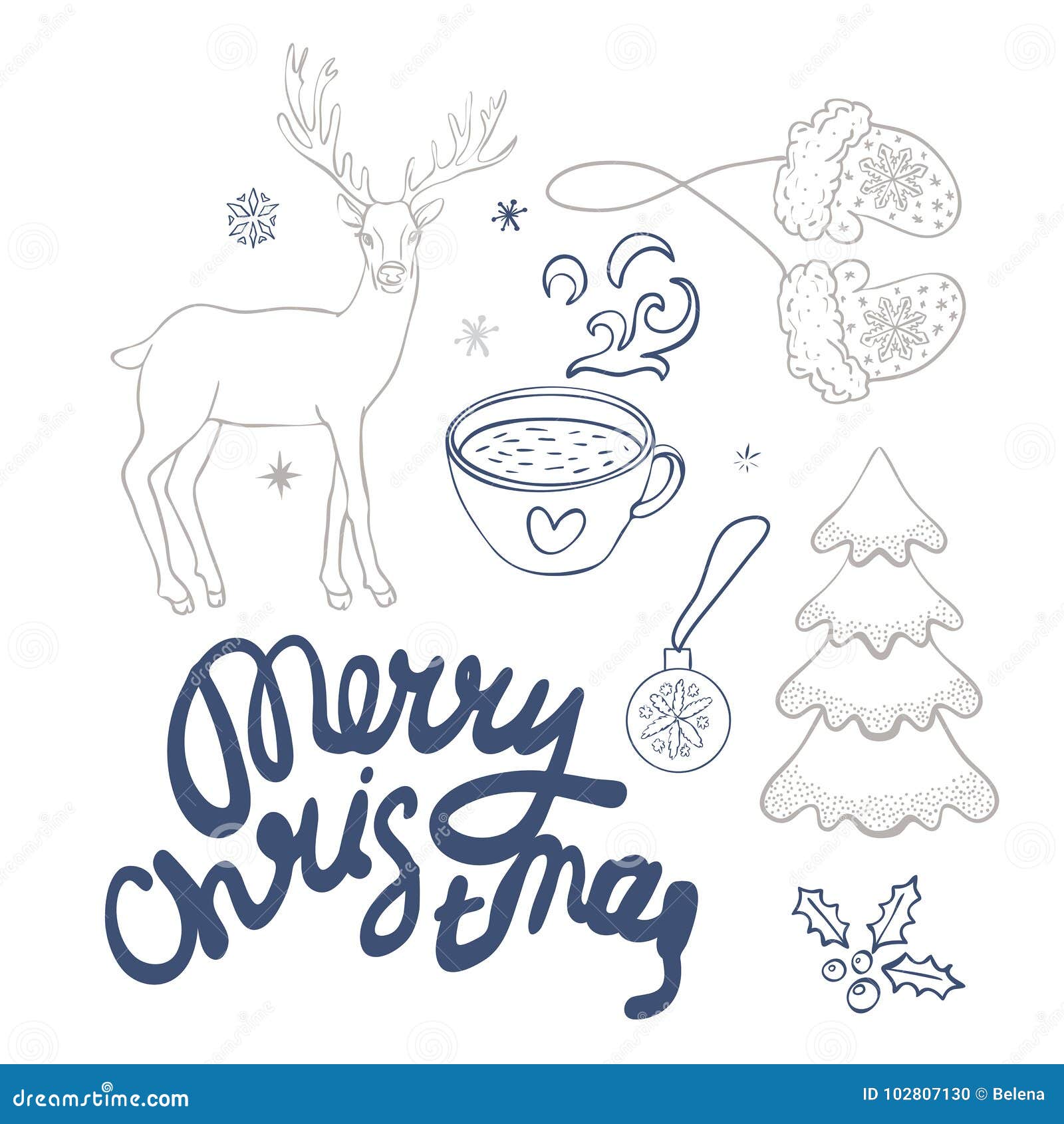 Christmas hand drawn set. stock vector. Illustration of graphic - 102807130