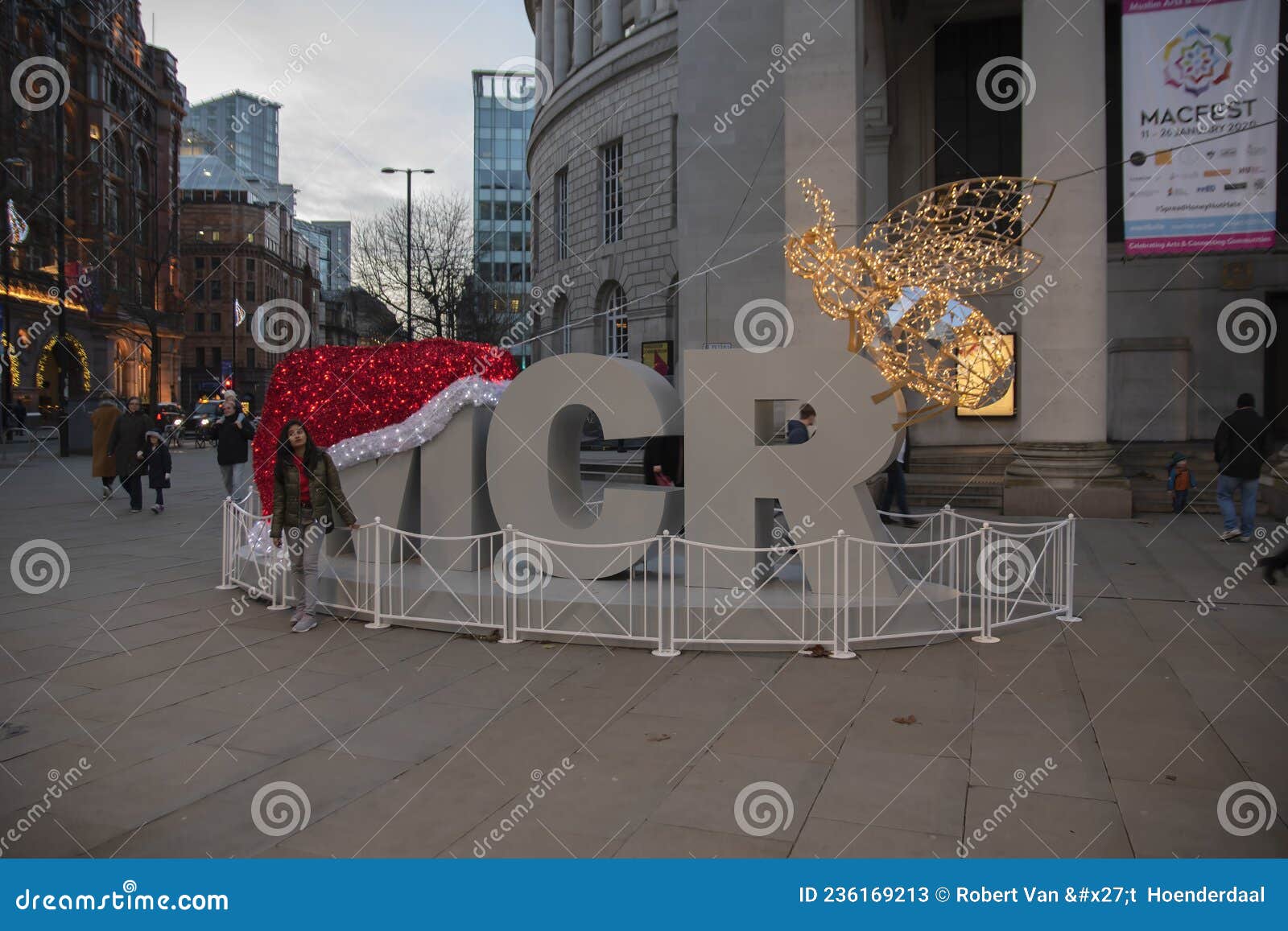 Christmas Hat on the MCR Logo in Front of the Library at Manchester ...