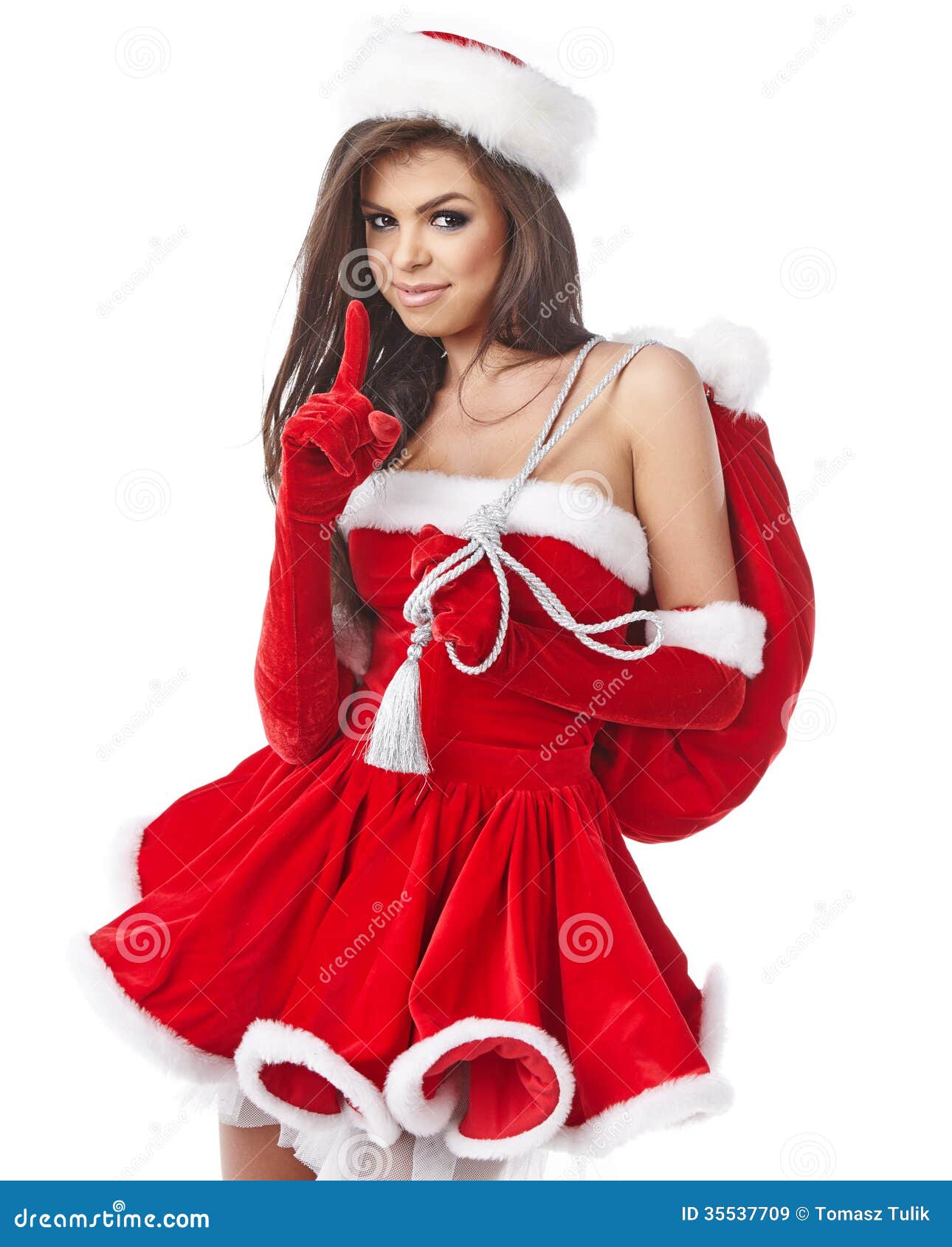 Christmas Hispanic Woman Wearing A Santa Hat Stock Image Image Of