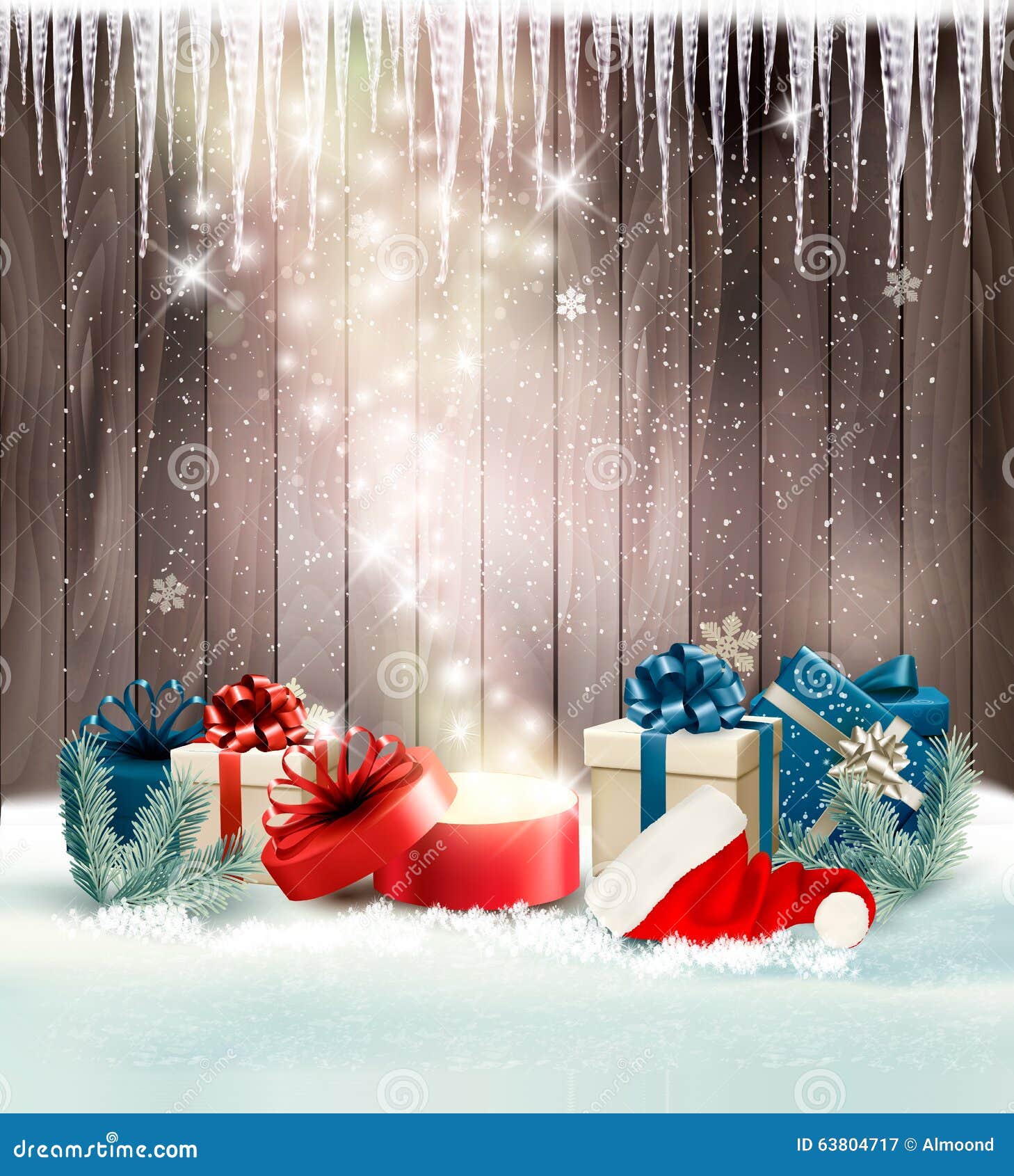 Christmas Holiday Background with Presents and Magic Box. Stock Vector ...