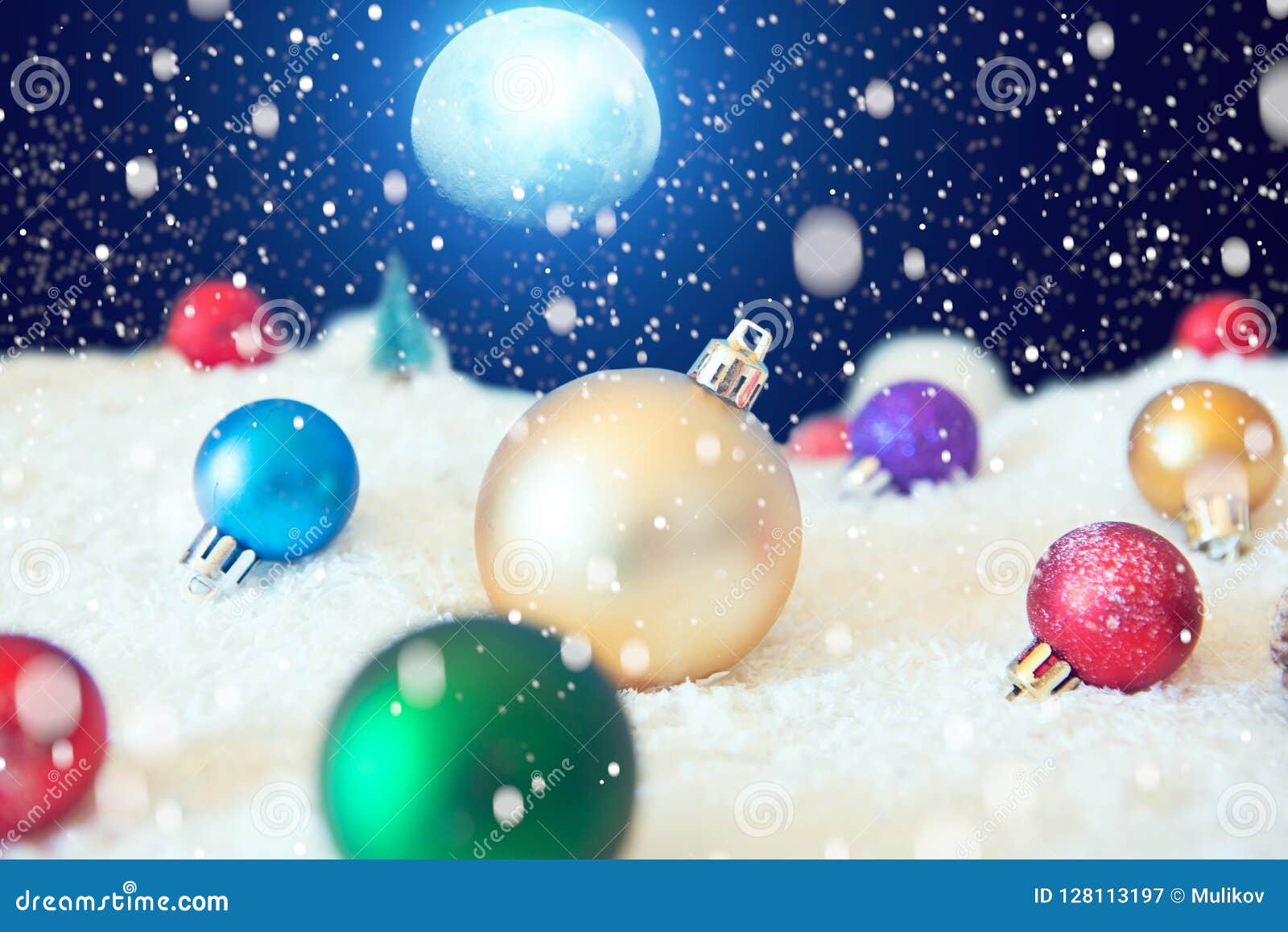 Christmas Holiday with Deep Blue Sky with Moonlight at Night, a Full ...