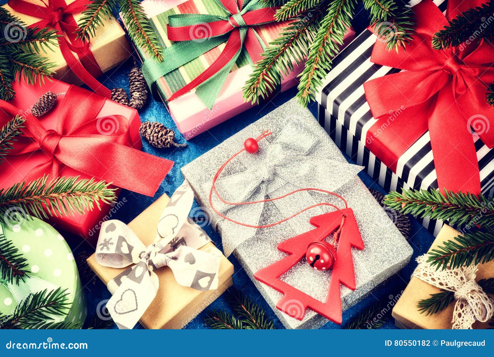 Christmas Holiday Setting with Presents in Boxes and Festive Dec Stock ...