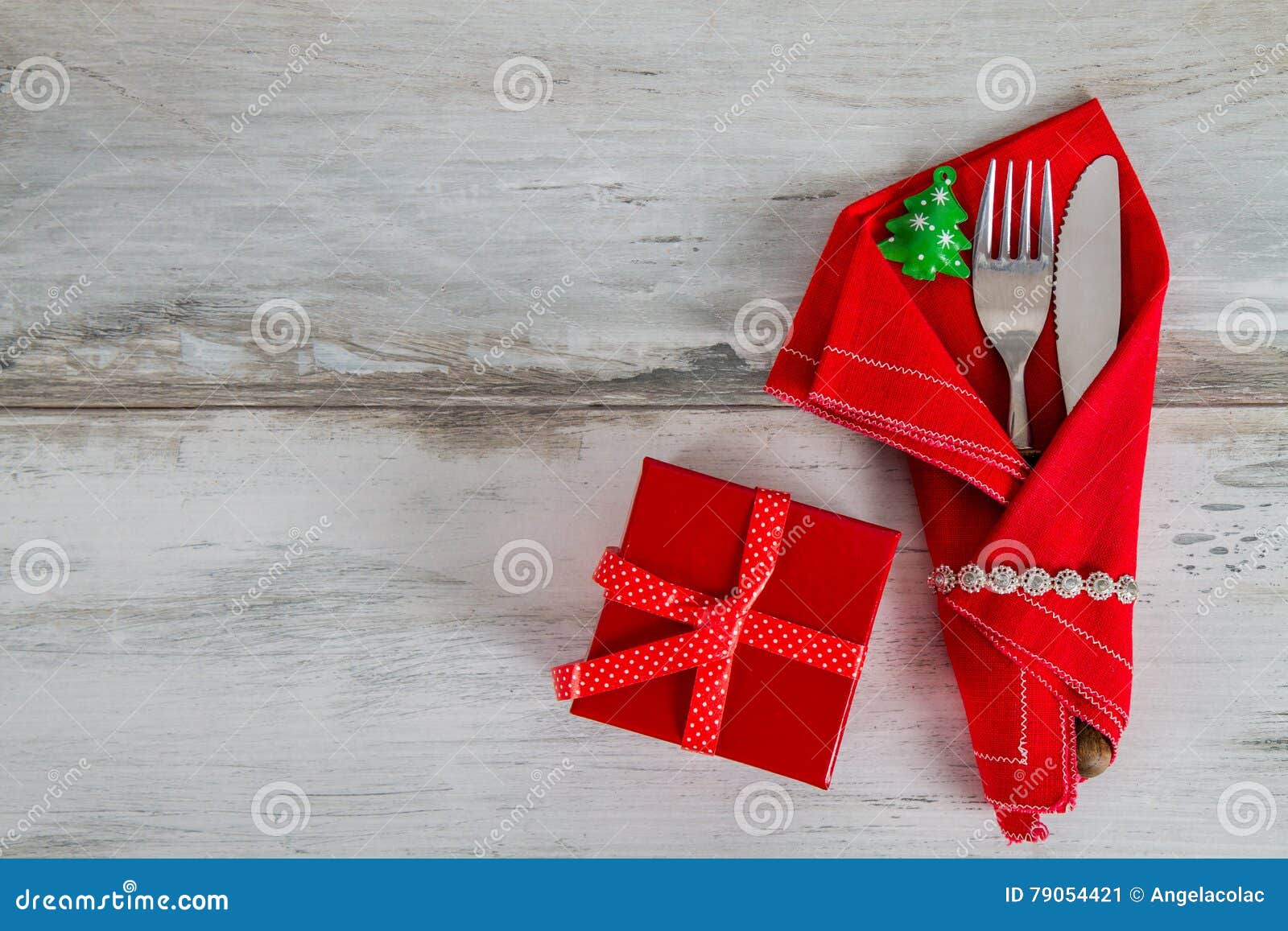 Christmas Holiday Table Setting and Red Box Stock Image - Image of ...