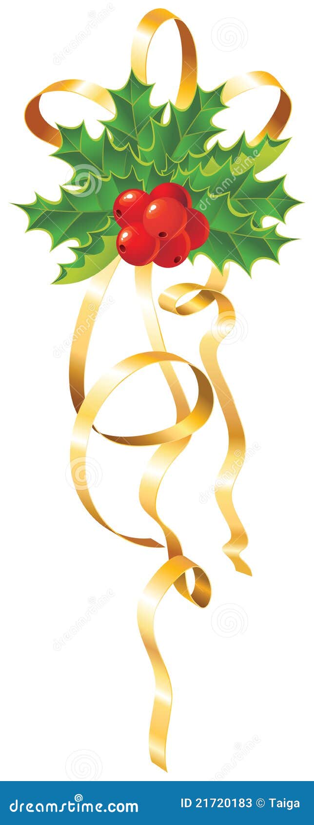 Christmas Holly with Gold Ribbon Stock Vector - Illustration of gold ...