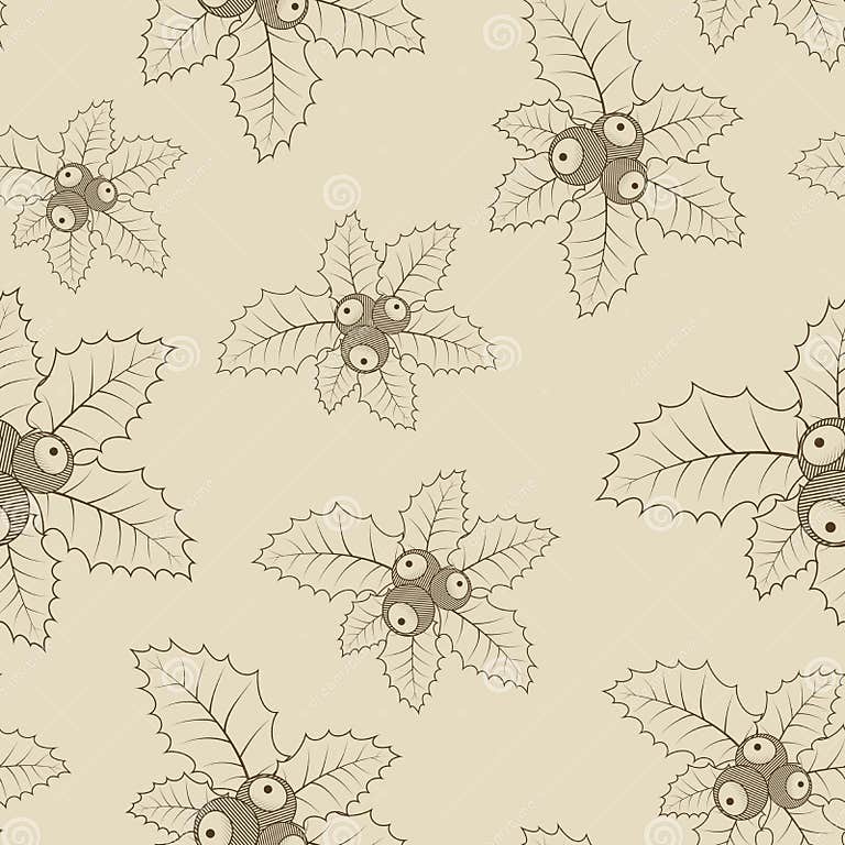 Christmas holly pattern. stock vector. Illustration of repeat - 35651287