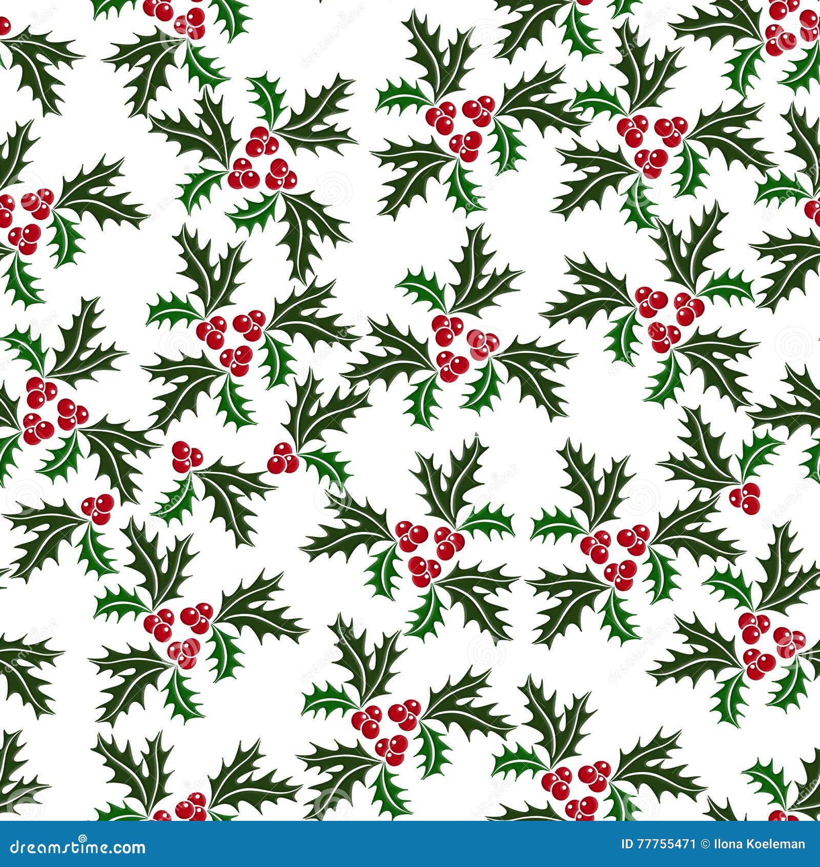 Christmas Holly Seamless Illustrated Pattern Stock Illustration ...