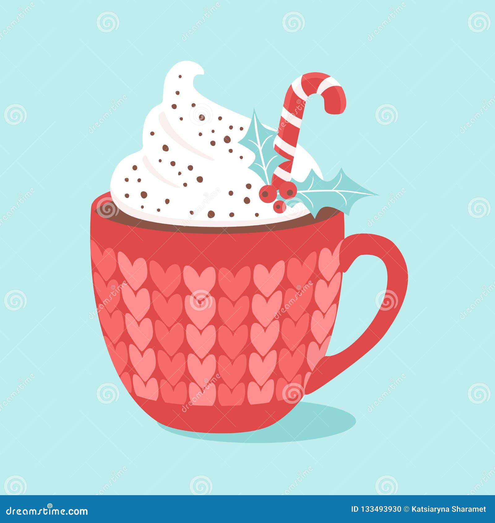 Christmas Hot Chocolate with Cream and Candy Cane. Vector Editorial ...