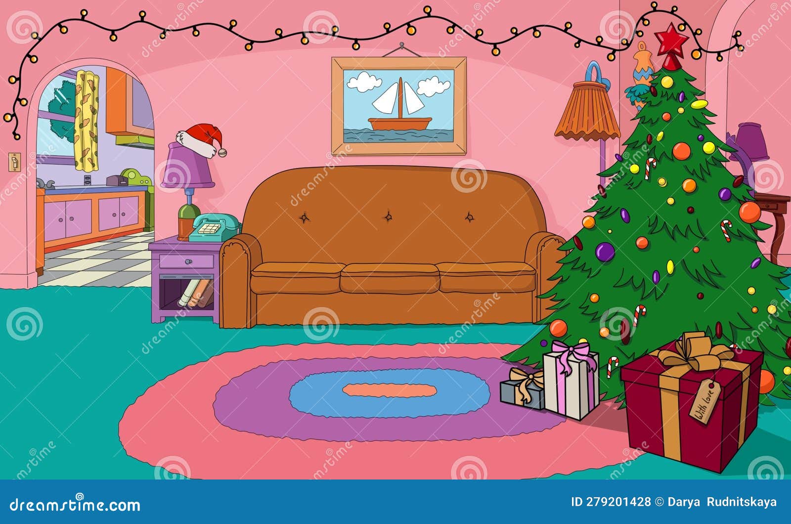 Christmas house in pink stock illustration. Illustration of screenshot ...