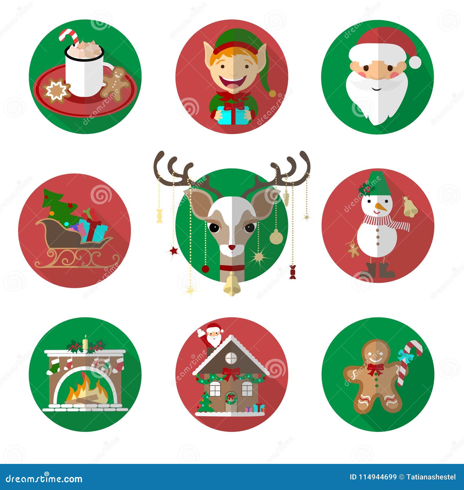 Christmas Icons Vector Images Funny Set. Flat Illustrations Stock ...