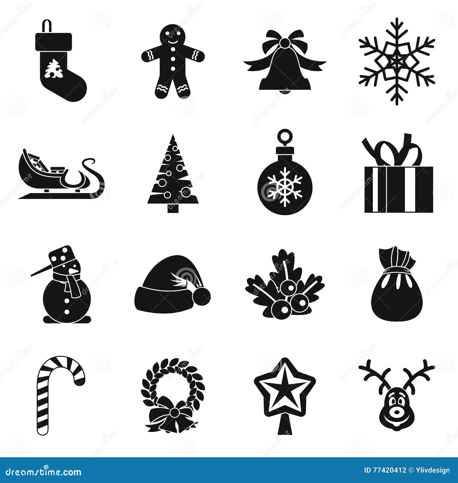 Christmas Icons Set, Simple Style Stock Vector - Illustration of pine ...
