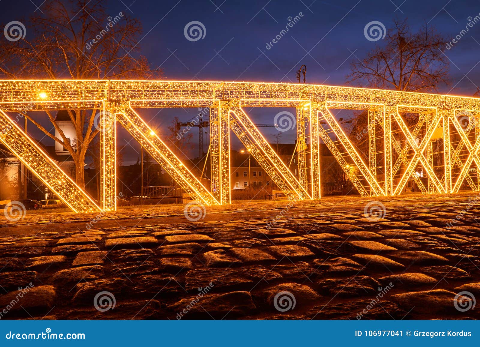 Christmas Illumination in the Shape of a Bridge Structure Stock Image ...
