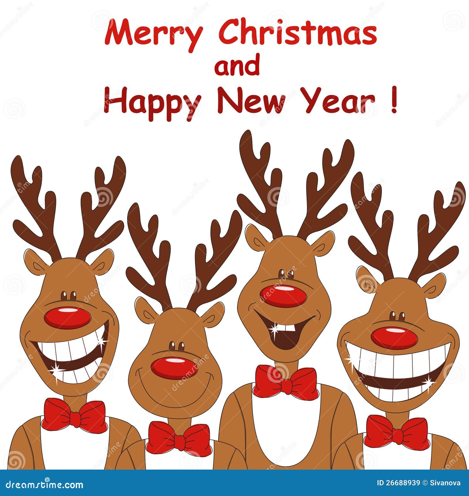 Christmas Illustration of Four Cartoon Reindeer. Stock Vector ...