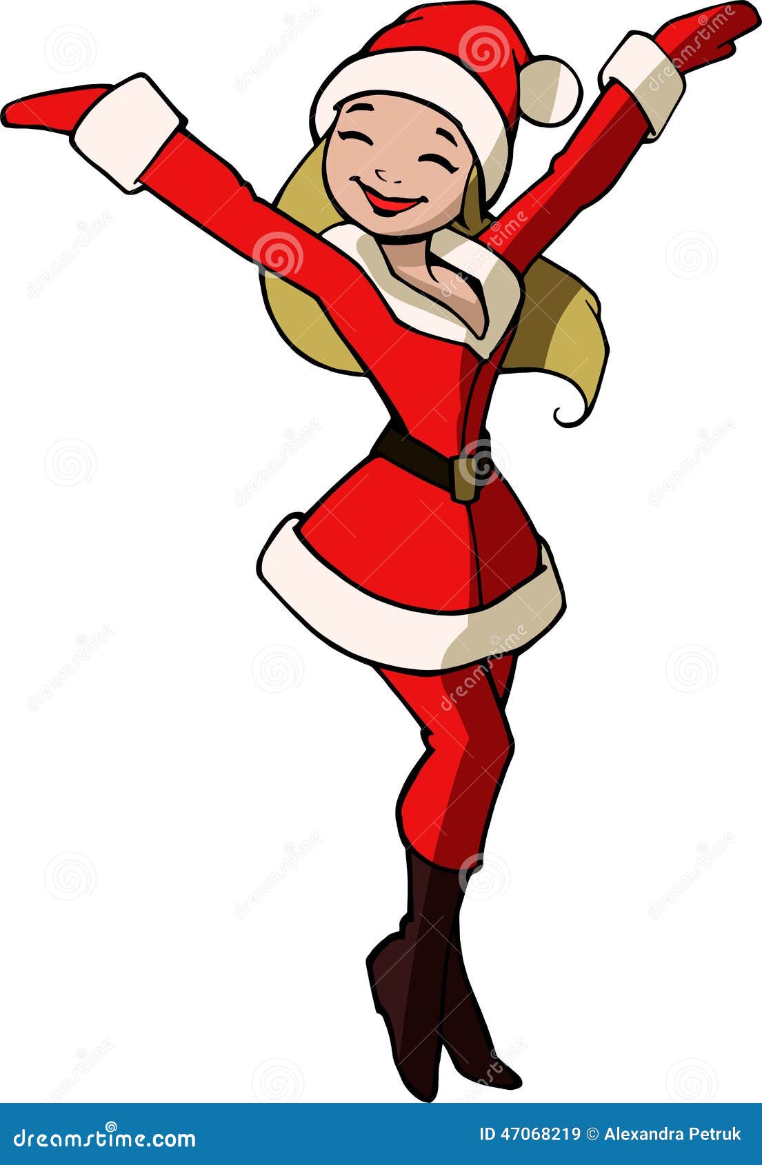 Christmas Illustration Of Happy Girl In Santa Claus Costume Stock