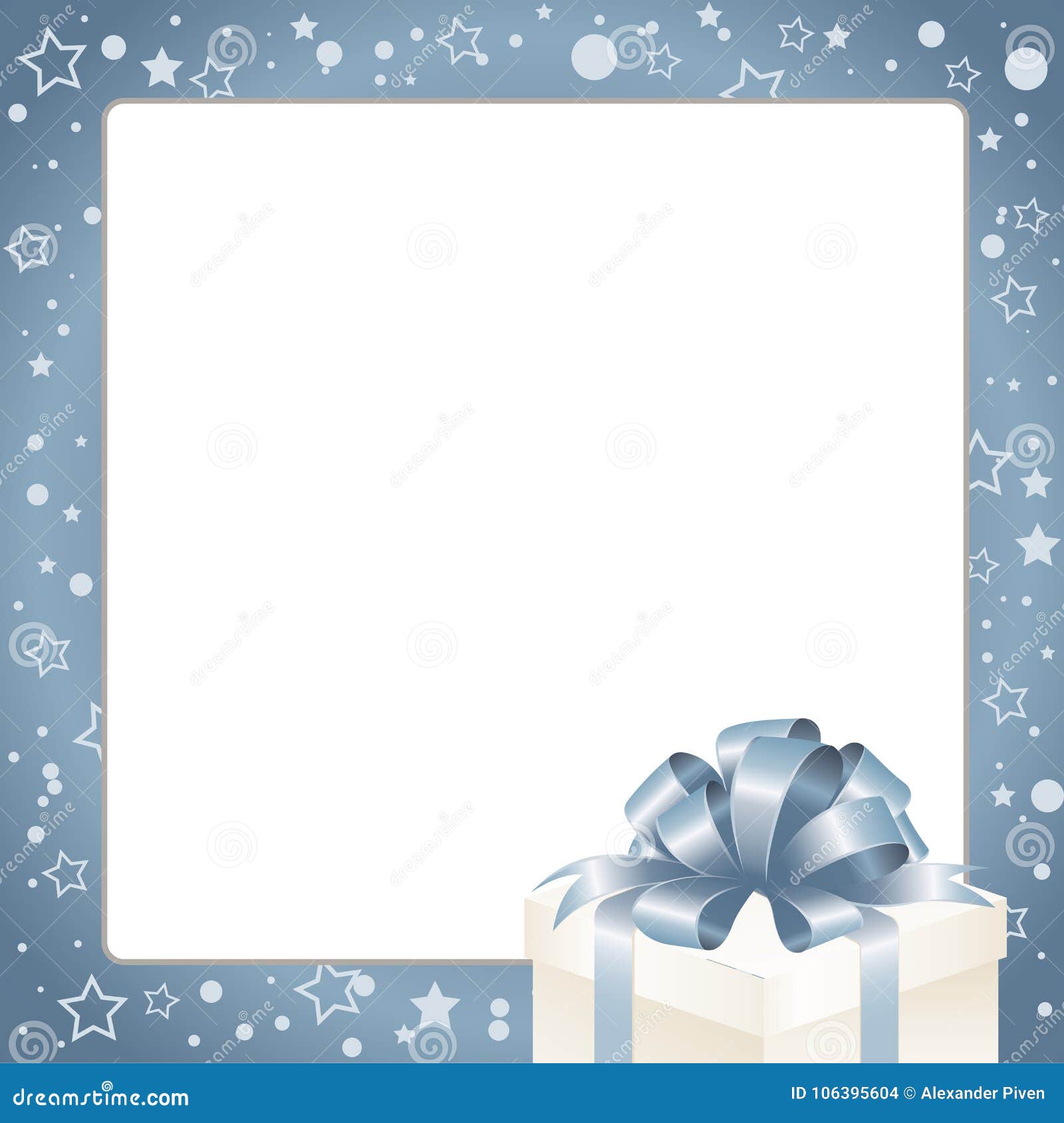 Christmas Invitation, Greeting or Gift Card. Blue Frame with Gift Box ...